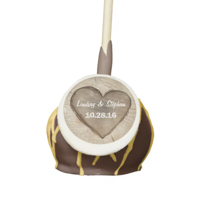Wood heart rustic country wedding cake pops | Zazzle