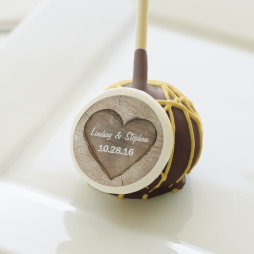 Wood heart rustic country wedding cake pops | Zazzle