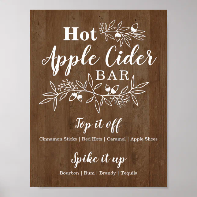 Wood Hot Apple Cider Bar Menu Wedding Party Poster | Zazzle