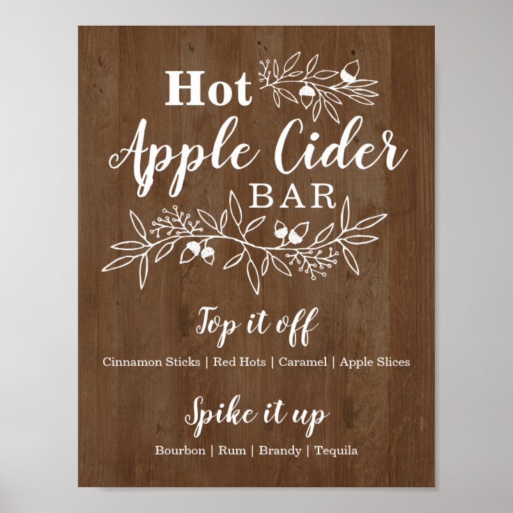 Wood Hot Apple Cider Bar Menu Wedding Party Poster | Zazzle