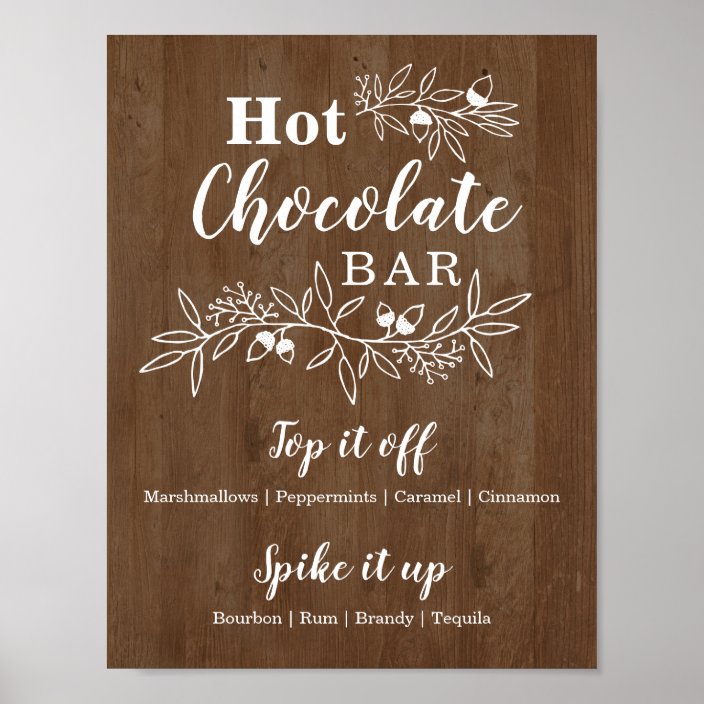 Wood Hot Chocolate Bar Menu Wedding Party Poster | Zazzle.com