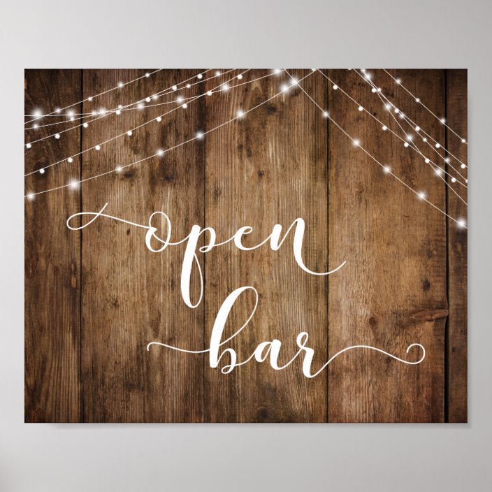 Wood & Lights Open Bar Reception Sign | Zazzle.com