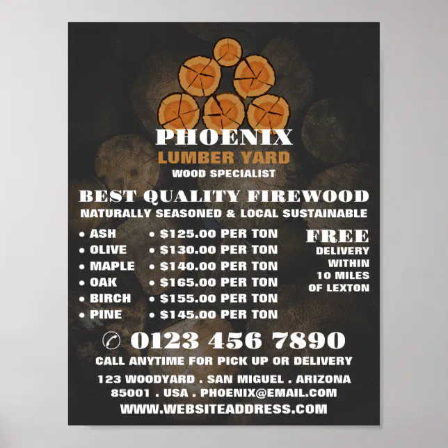 Wood Log Logo, Lumber/Timber/Wood Yard Advert Poster | Zazzle