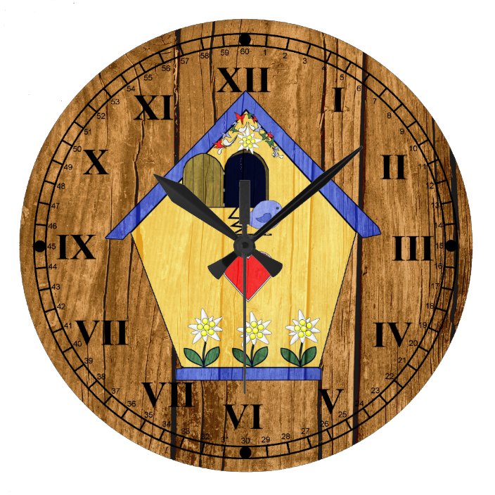 Wood Look Colorful Coo Coo Bird House Large Clock | Zazzle.com