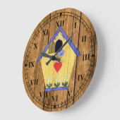 Wood Look Colorful Coo Coo Bird House Large Clock | Zazzle
