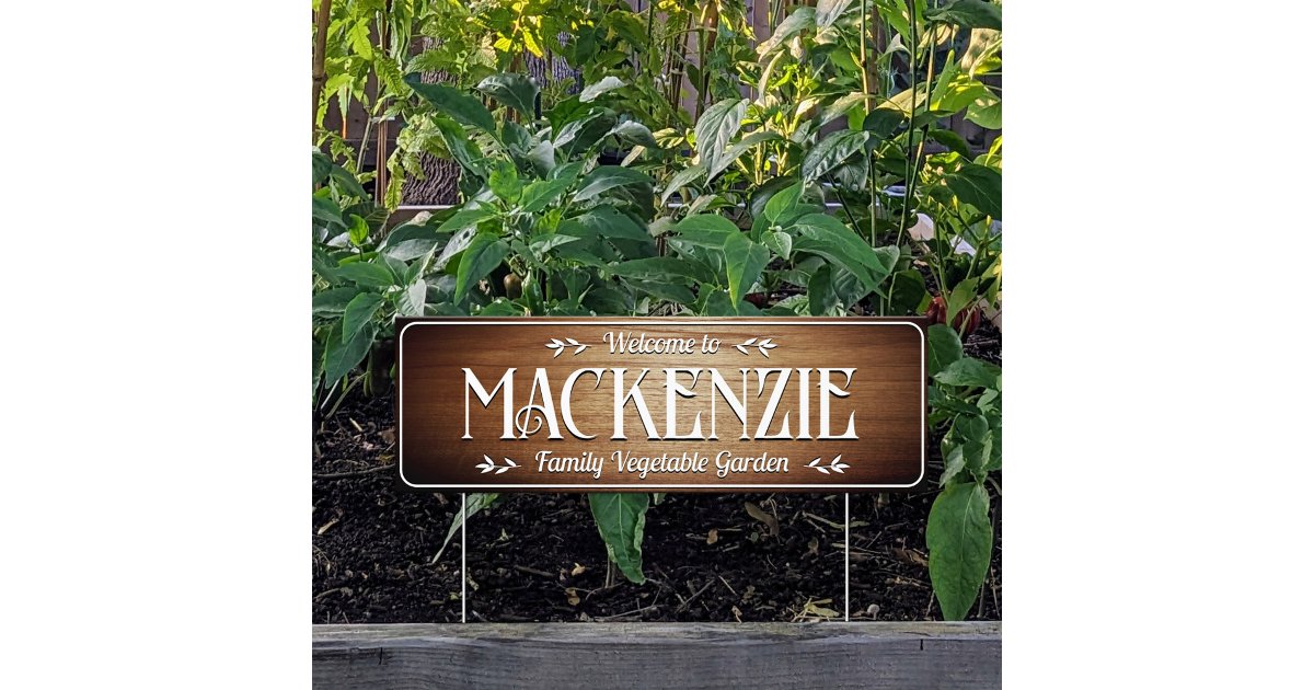Wood Look Personalized Family Name Garden Sign | Zazzle