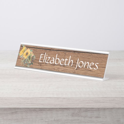 Wood Look Rustic Sunflower Name Plate Customize | Zazzle