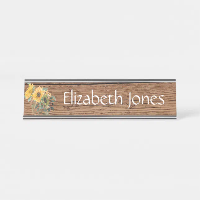 Wood Look Rustic Sunflower Name Plate Customize | Zazzle