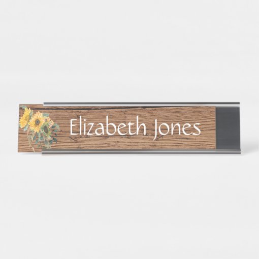 Wood Look Rustic Sunflower Name Plate Customize | Zazzle