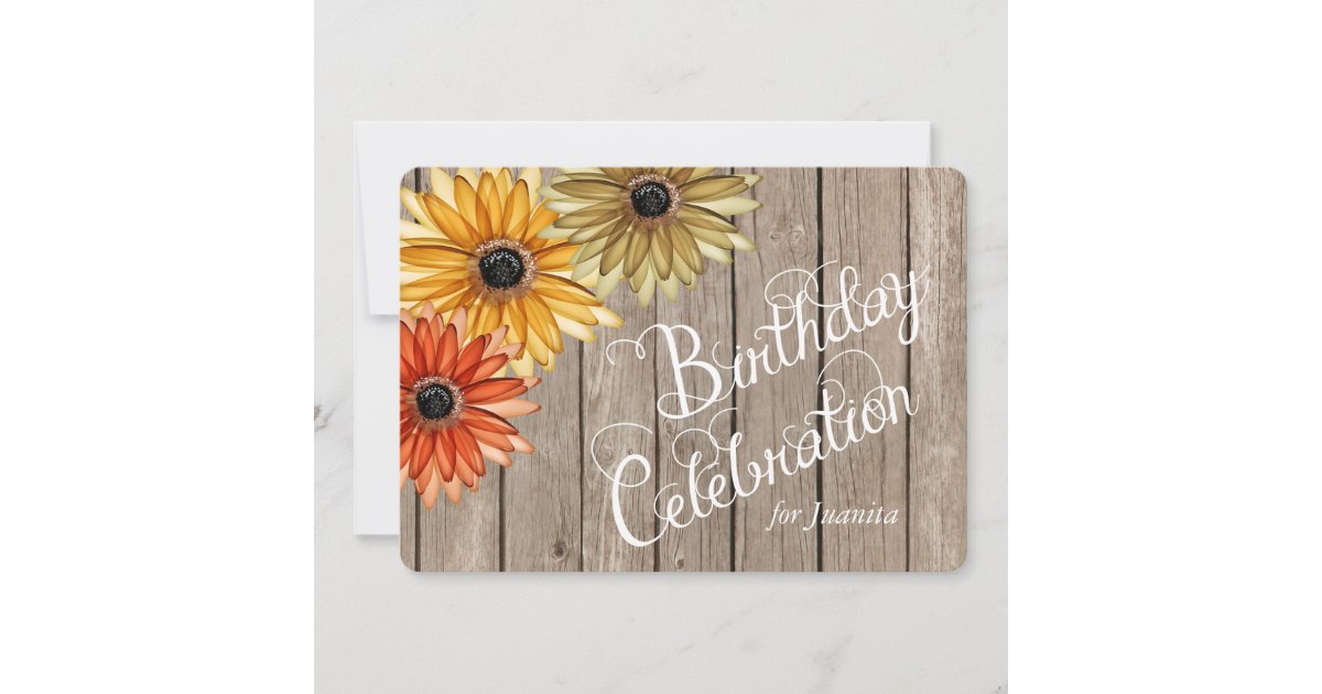 Wood Plank Autumn Flowers Custom Birthday Invite | Zazzle