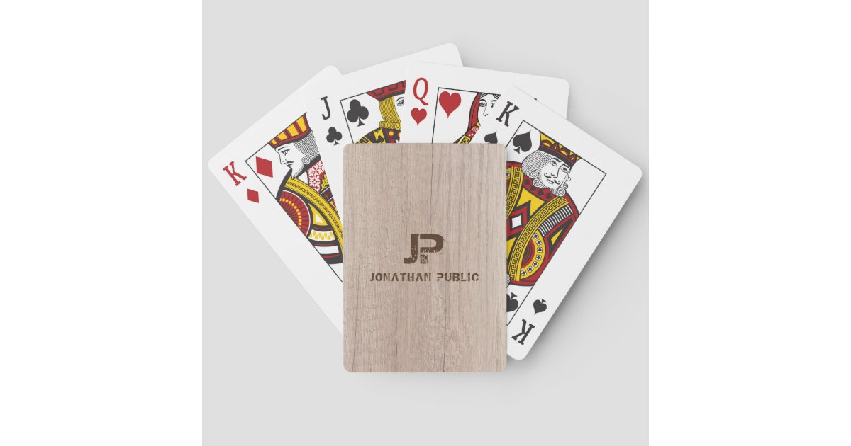 Wood Plank Board Look Monogram Custom Template Poker Cards | Zazzle