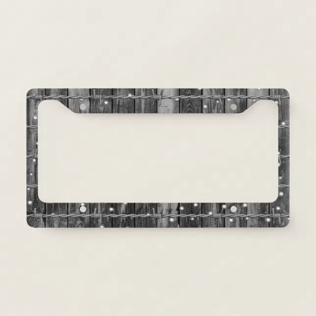 Wood Planks Barbed Wires License Plate Frame | Zazzle
