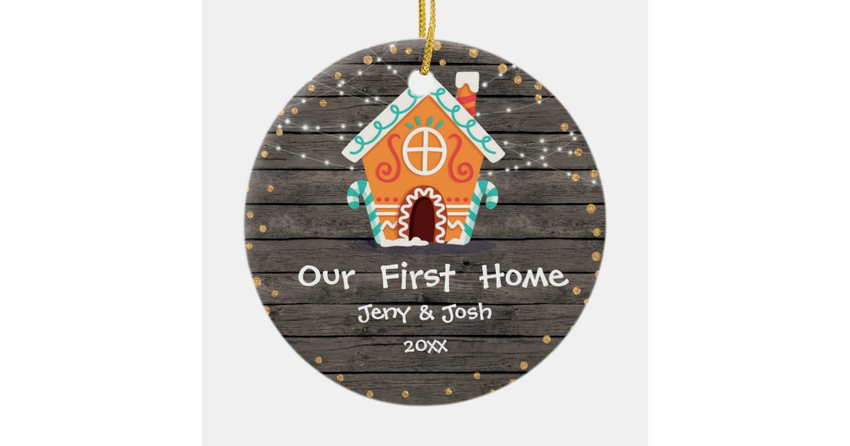 Wood Rustic Our First Home Christmas Ornament | Zazzle