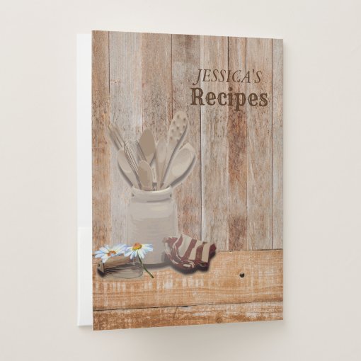 Wood Rustic Recipe Book Cookbook Utensils Pocket Folder | Zazzle