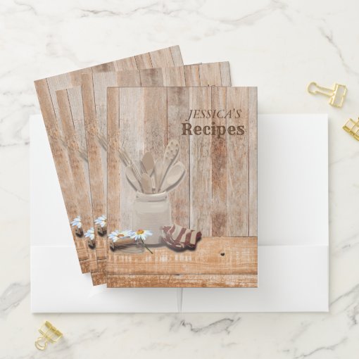 Wood Rustic Recipe Book Cookbook Utensils Pocket Folder | Zazzle