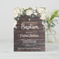 Wood rustic vintage greenery white floral baptism invitation | Zazzle