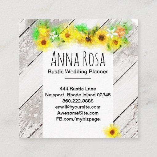 Wood Rustic Vintage Oranges Lemons Sunflowers Square Business Card | Zazzle