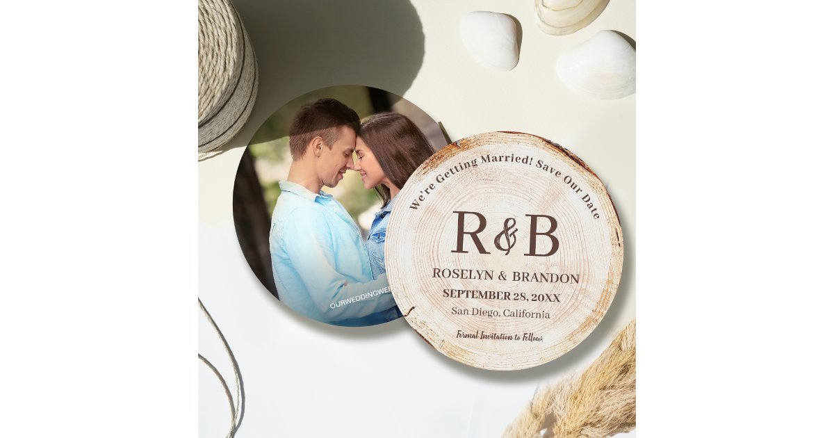 Wood Rustic Wedding Monogram Names Custom Photo Save The Date | Zazzle