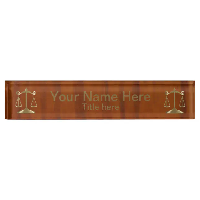 Wood Style Gold Scale of Justice Nameplate | Zazzle