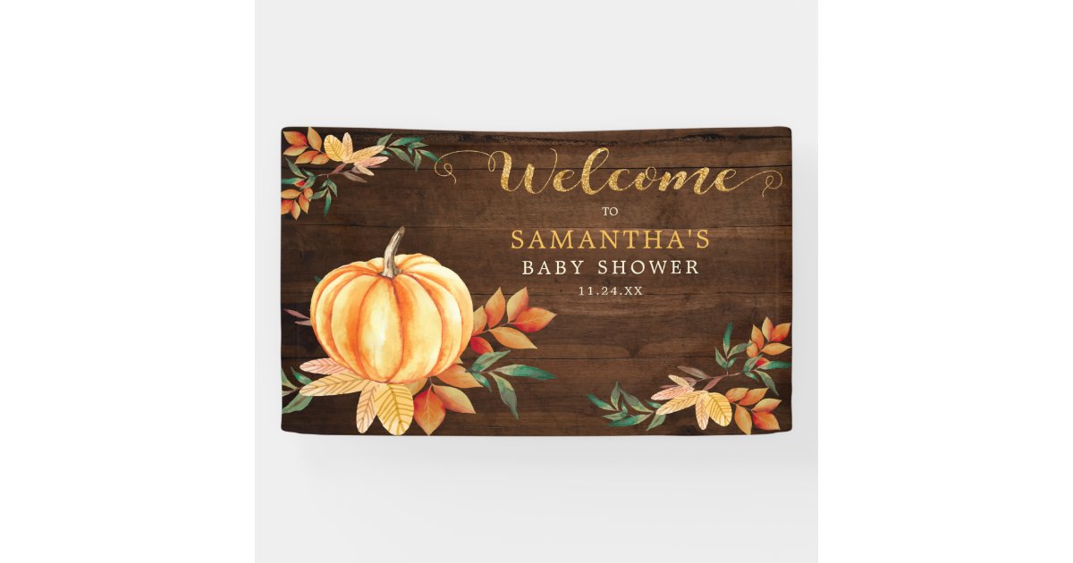 Wood Watercolor Pumpkin Baby Shower Fall Welcome Banner | Zazzle