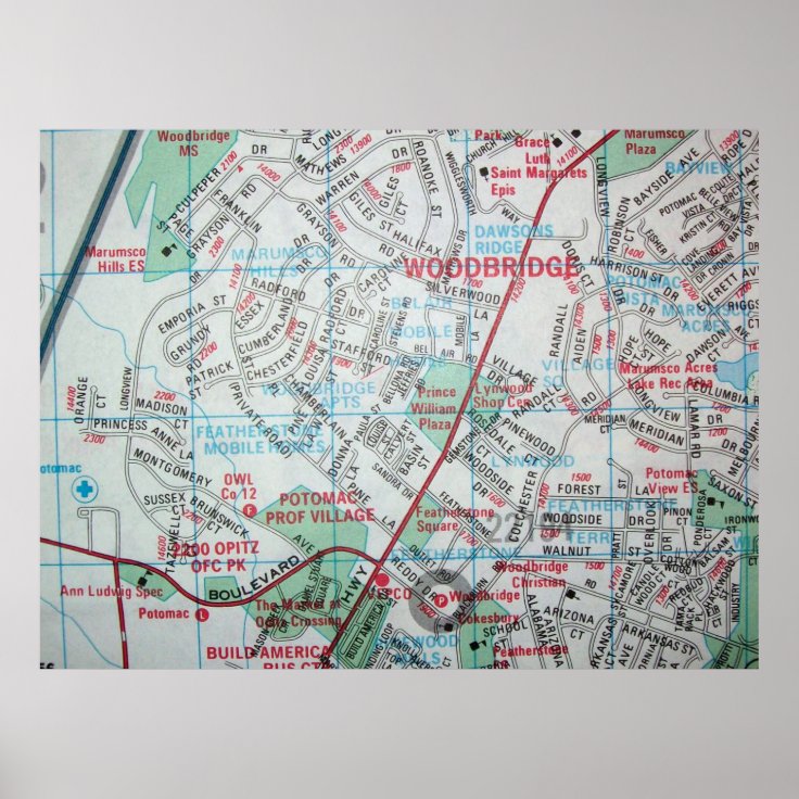 Woodbridge, VA Vintage Map Poster | Zazzle