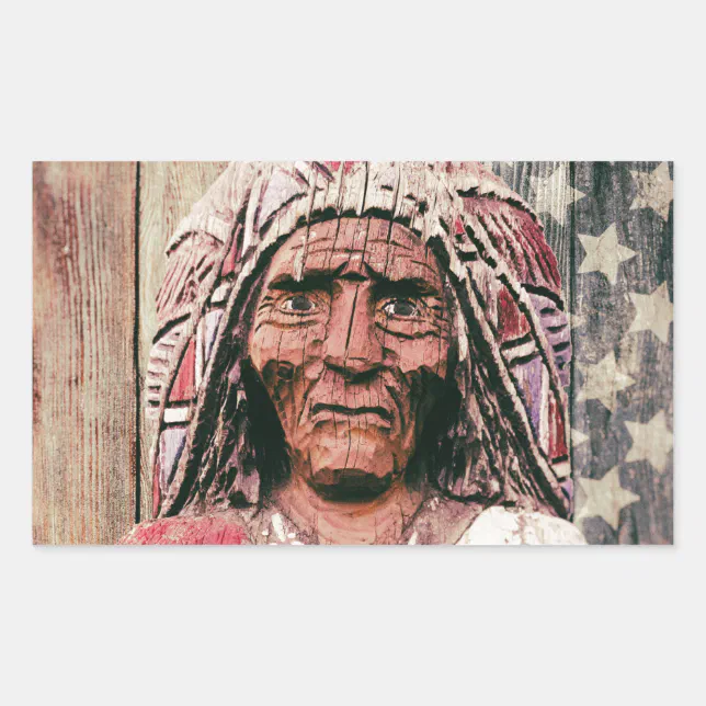 Wooden Antique Cigar Store Indian Rectangular Sticker | Zazzle