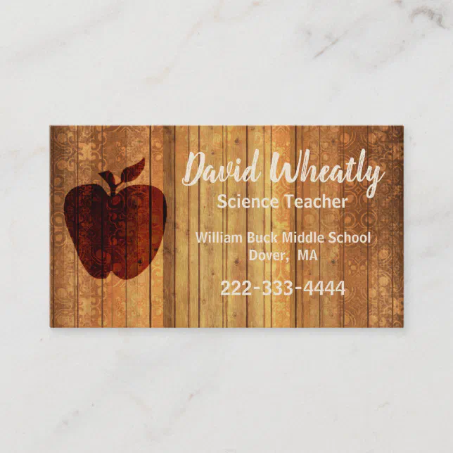 Wooden Apple Teacher Business Card | Zazzle