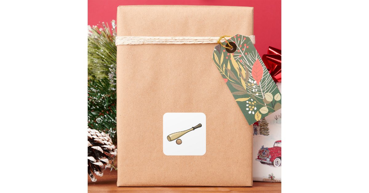 Wooden Baseball Bat Square Sticker | Zazzle