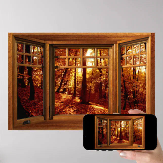 Wooden Bay Window Illusion - Autumn View Poster | Zazzle