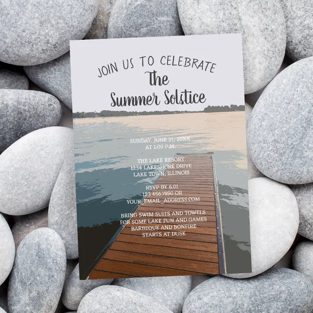 Wooden Boat Dock Summer Solstice Lake Party Invitation | Zazzle