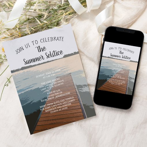 Wooden Boat Dock Summer Solstice Lake Party Invitation | Zazzle