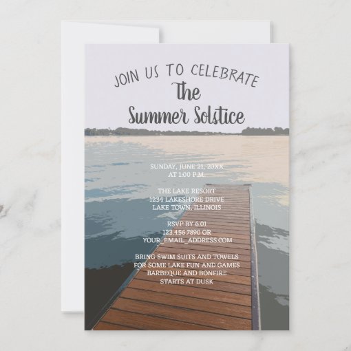 Wooden Boat Dock Summer Solstice Lake Party Invitation | Zazzle