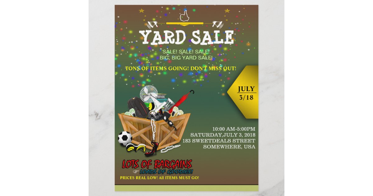 Wooden Box full of Goodies Yard Sale Flyer | Zazzle