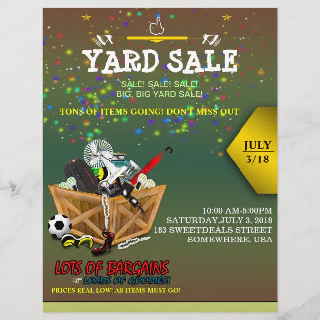 Wooden Box full of Goodies Yard Sale Flyer | Zazzle