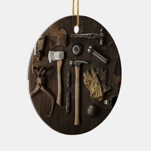 wooden carpentry handyman tools collection ceramic ornament | Zazzle
