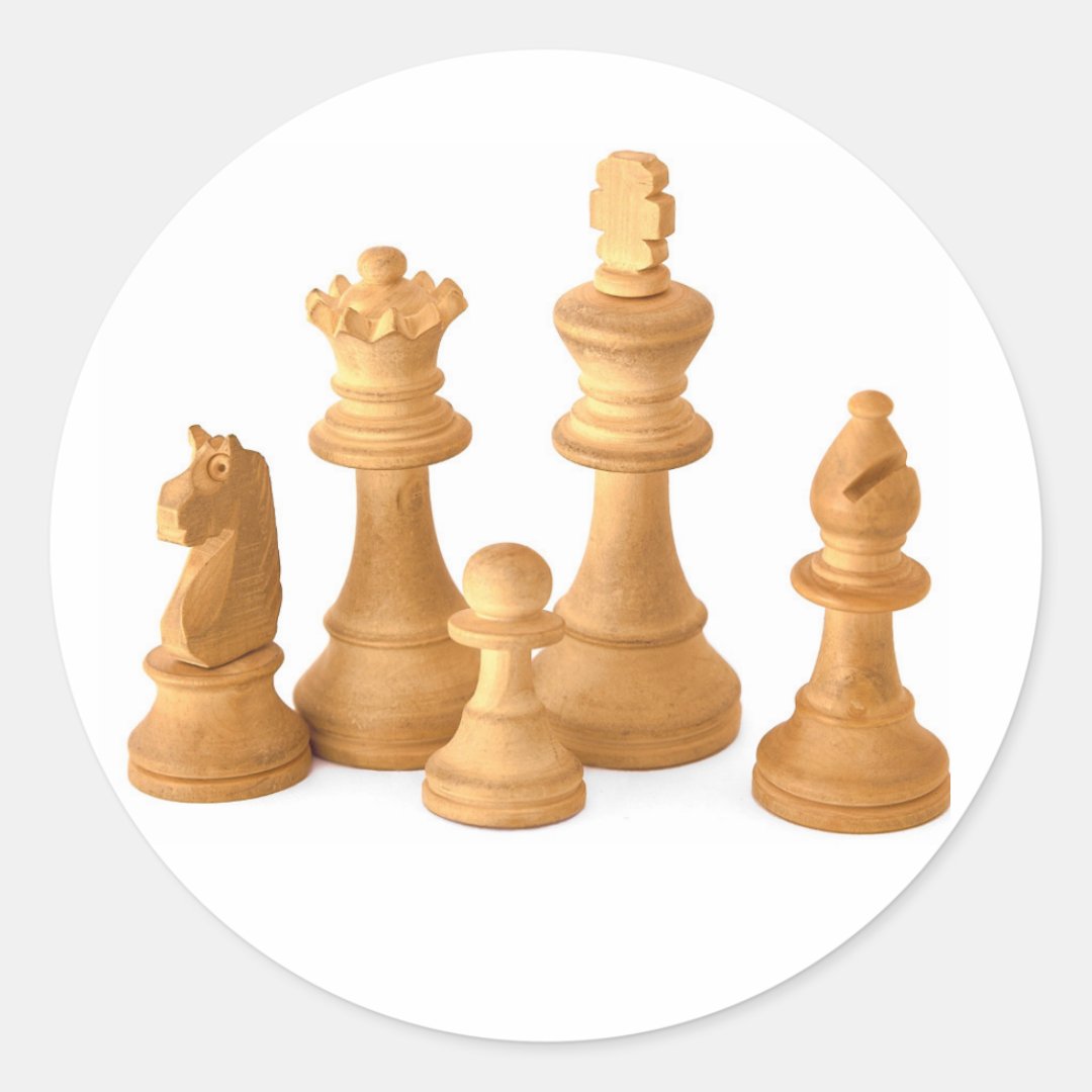 Wooden Chess Pieces Classic Round Sticker | Zazzle