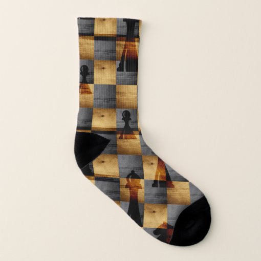 Wooden Chessboard and Chess Pieces pattern Socks | Zazzle