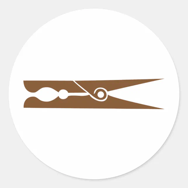 wooden clothespin icon classic round sticker | Zazzle