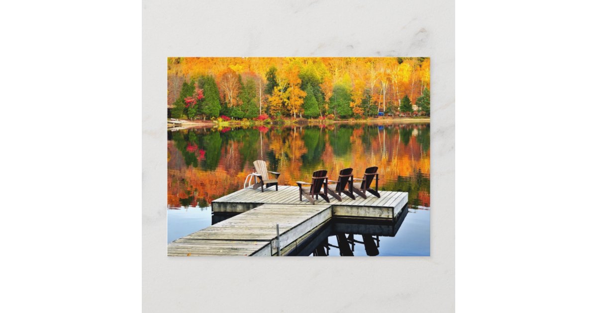 Wooden Dock On Autumn Lake Postcard | Zazzle