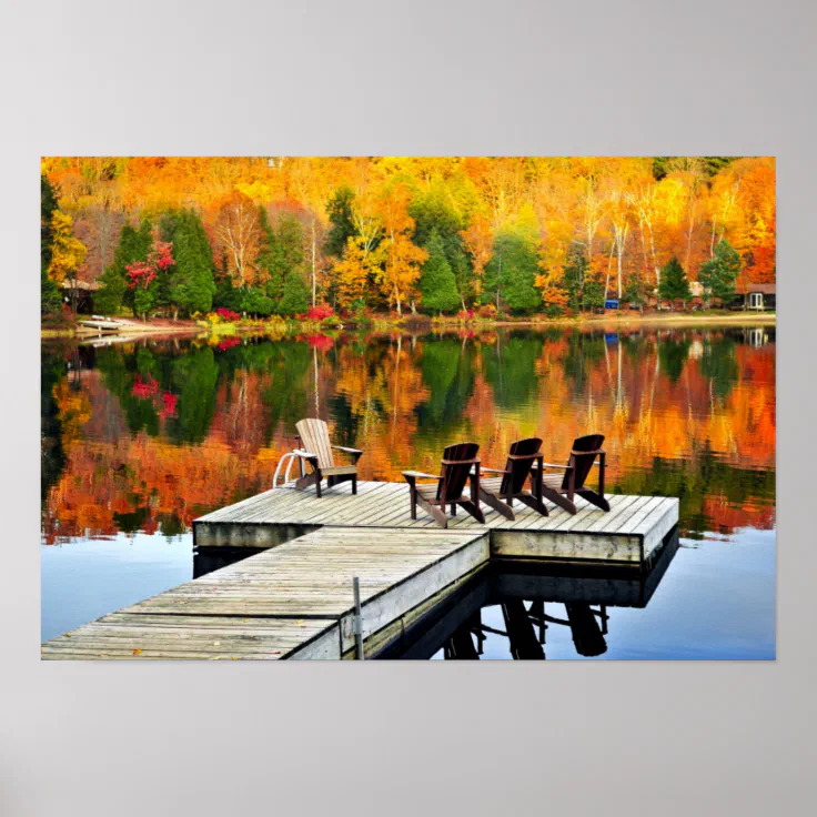 Wooden Dock On Autumn Lake Poster | Zazzle