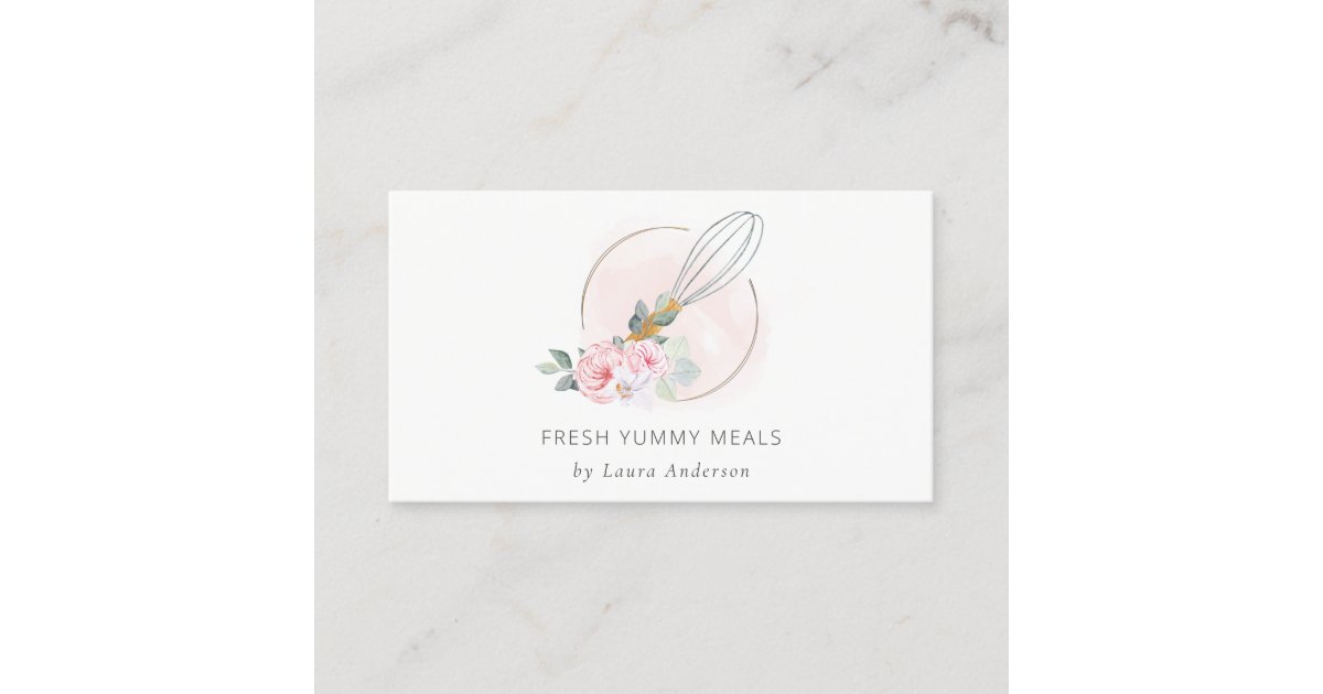Wooden Fork Spoon Blush Pink Floral Chef Logo Business Card | Zazzle