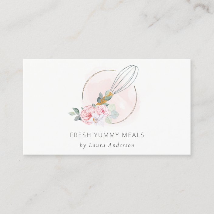 Wooden Fork Spoon Blush Pink Floral Chef Logo Business Card | Zazzle.com