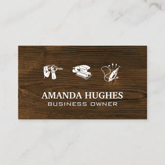 Wooden Grain | Carpentry Power Tools Business Card | Zazzle