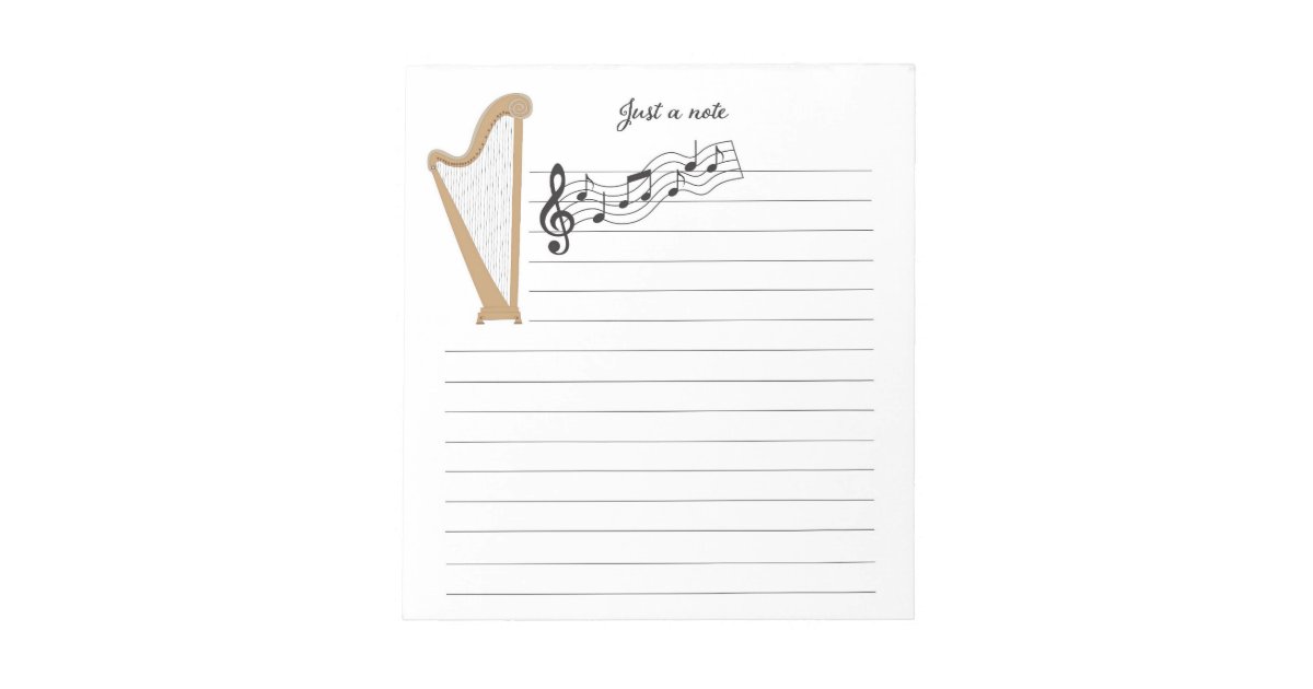 Wooden Harp with music notes note pad | Zazzle