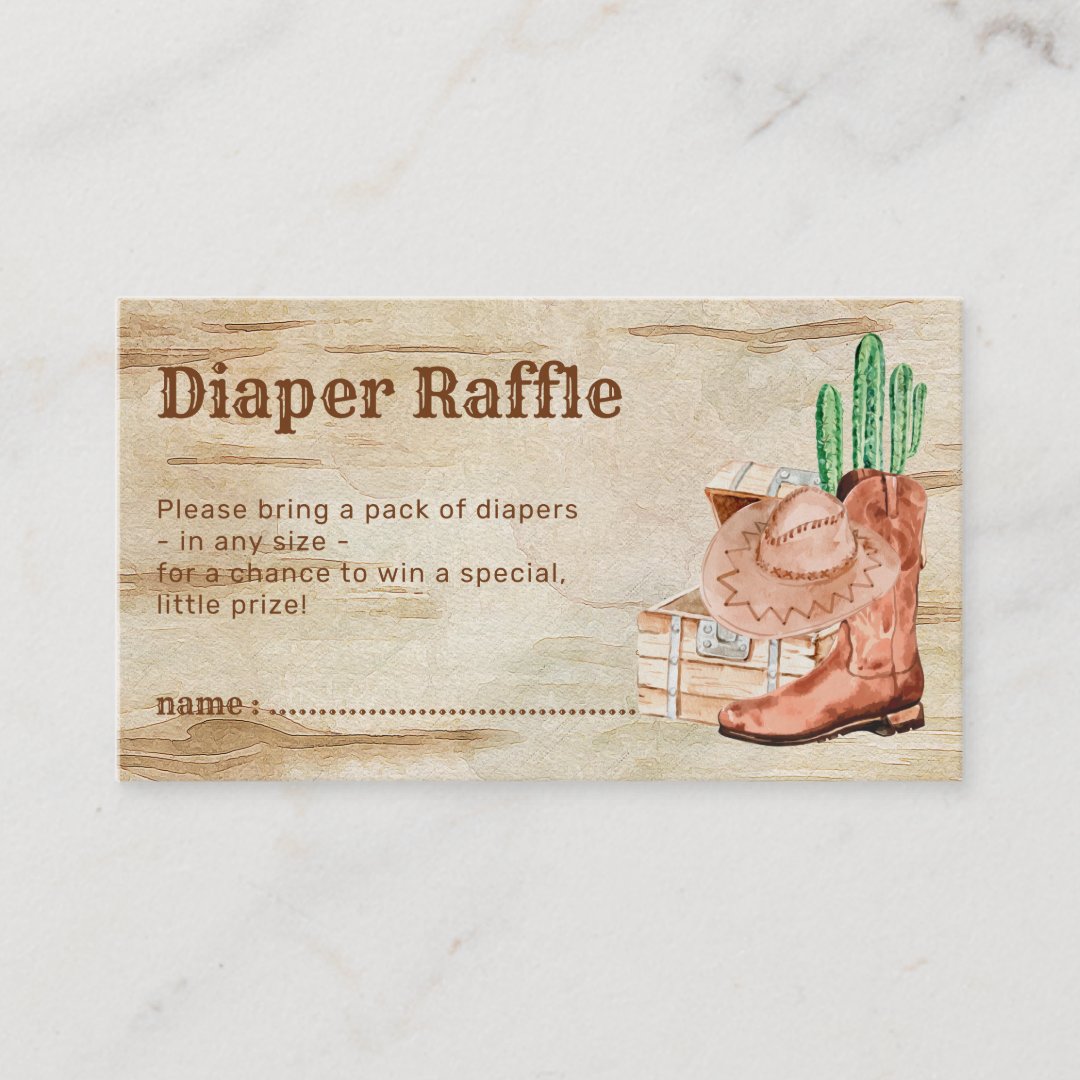 Wooden Hat Shoes Cactus Cowboy Diaper Raffle Enclosure Card | Zazzle
