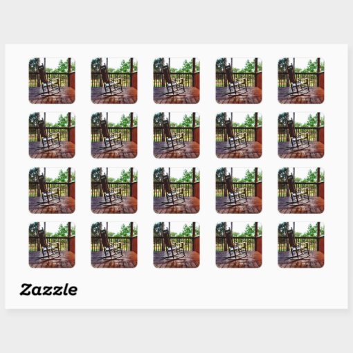 Wooden Rocking Chair on Porch Square Sticker | Zazzle