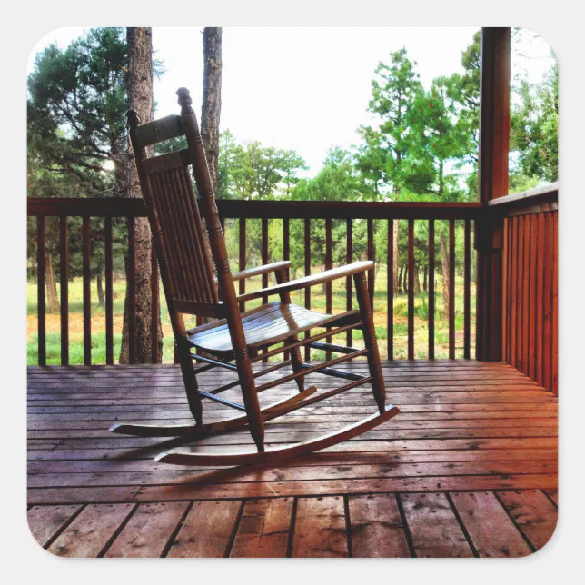 Wooden Rocking Chair on Porch Square Sticker | Zazzle