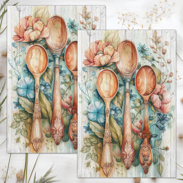 WOODEN SPOONS FLORAL DECOUPAGE TISSUE PAPER | Zazzle