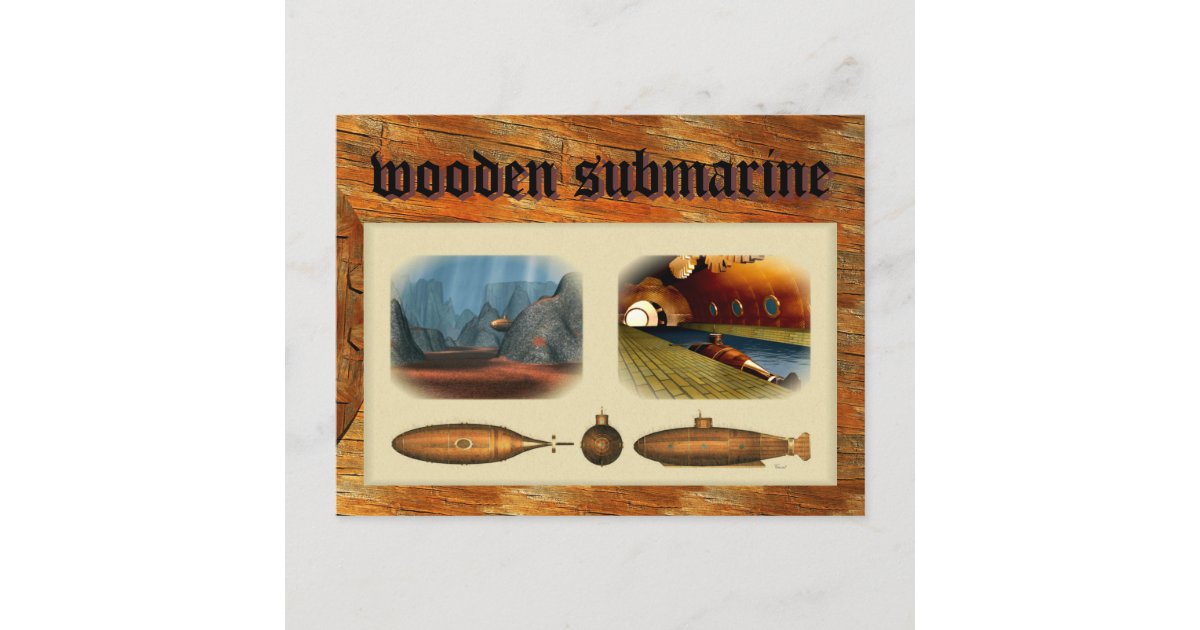 wooden submarine holiday postcard | Zazzle
