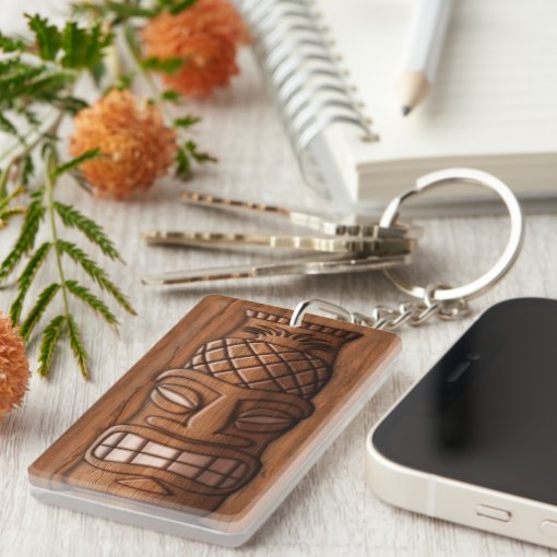 Wooden Tiki Mask Keychain | Zazzle